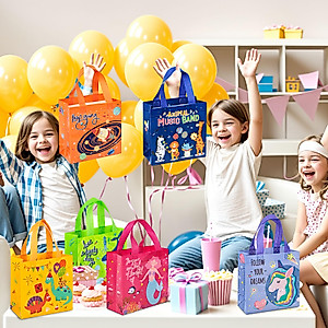 JOHOUSE 6PCS Reusable Gift Bags with Handles, 8x3.5x8 inches Assorted Gift Wrap Bags Large Gift Bags with Super Cute Patterns for Birthdays, Baby Showers, Bridal Showers & Other Occasions