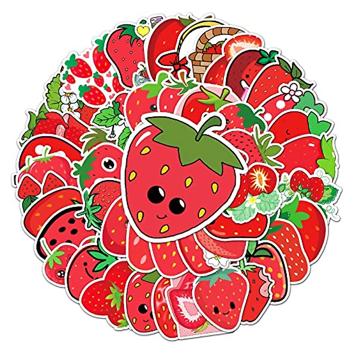 50 Pack Cute Strawberry Sticker Funny Red Strawberry Fruits Vinyl Decals Water Bottle Scrapbook Laptops Helmet Stickers for Kids Teens Girls(Strawberry)