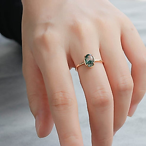 Natural Moss Agate Gemstone Genuine 925 Sterling Silver Ring for Women Oval Cut Women's Ring for Engagement Silver 925 Jewelry Personality Ring for Women (8)