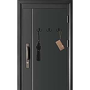 ABINLIN Coat Hooks 6 Pcs, Door Hooks for Hanging with 12 Screws, Heavy Duty Retro Double Hook for Hat, Purse, Key, Towel, Bags, Cup (Black)