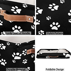 Dog Paw Print Storage Basket for Closet, Animal Puppy Footprint Storage Bins with Handles, Foldable Storage Cube Boxes for Toys Shelves Pantry Nursery Organizing