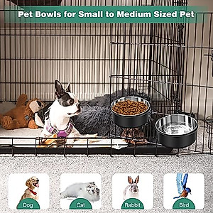 Dog Crate Water Bowl, 2 Pack No Spill Hanging Kennel Pet Cage Bowl Accessories, Mountable Big Stainless Steel Dog Food Water Dispenser Dish Feeder Coop Cup for Cat Puppy Bunny Bird Guinea Pig Ferret