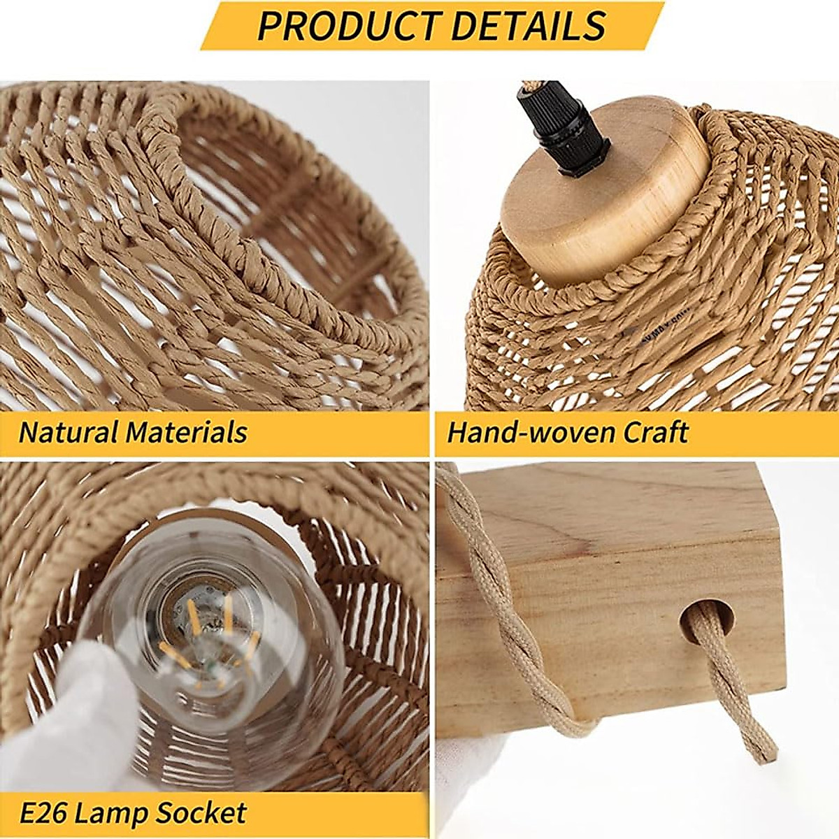 TIGKHAE 2Pcs Bamboo Lantern Wall Sconces Wicker Lamp Cord Hand Woven Rattan Wall Light Lamp Farmhouse Rustic Boho Sconces Wall Lighting for Living Room Bedroom E26