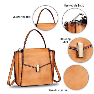 Genuine Leather Crossbody Purses for Women Vintage Cowhide Purse Small Fashion Over the Shoulder Bag Designer Purses and Handbags Cute Cross Body Bag for Ladies Top Handle Flap Over Satchel (Brown)