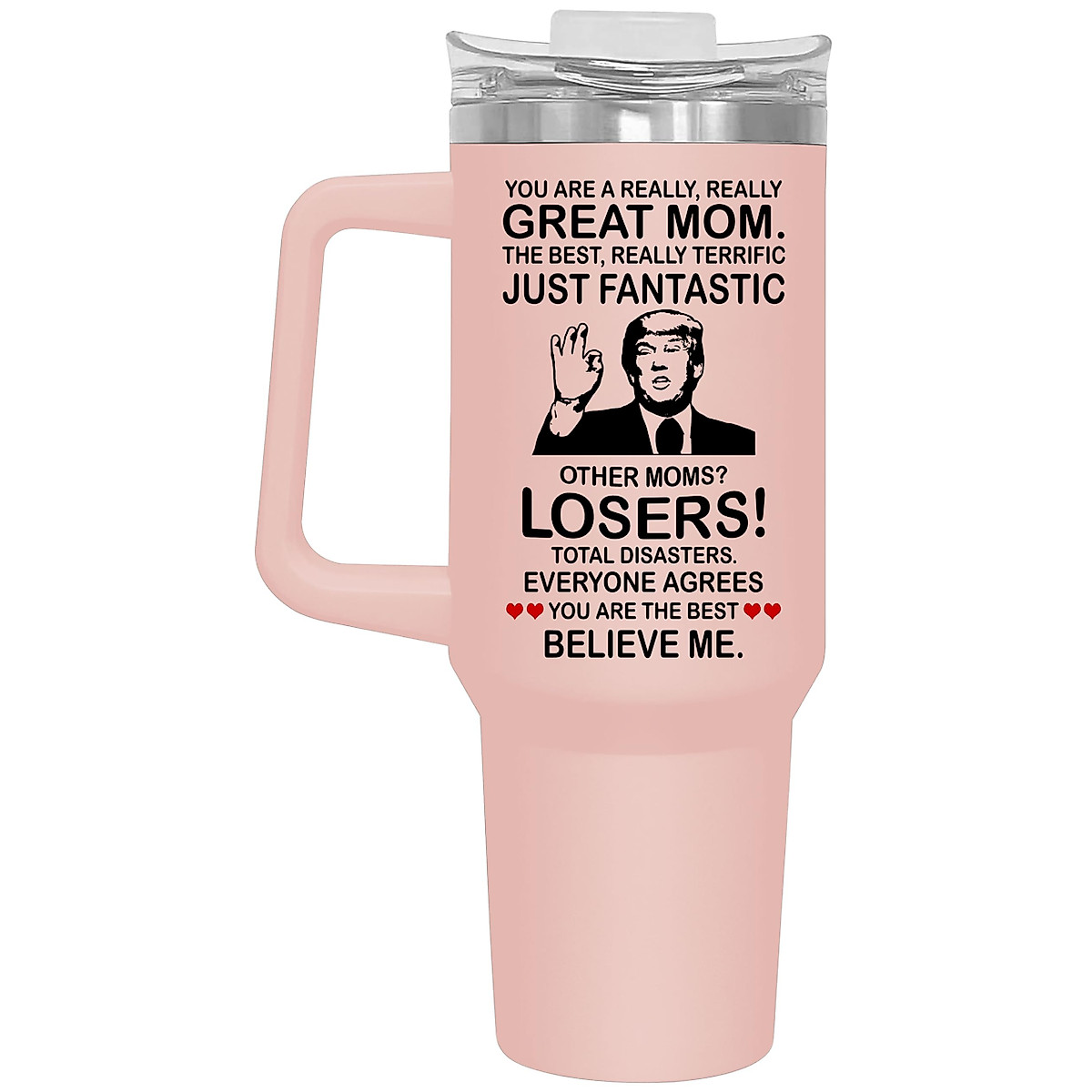 Mothers Day Gifts for Mom from Daughter, Son, Kids - Great Mom Coffee Tumbler on Birthday, Christmas, Durable Stainless Steel, Insulated for Hot or Cold Drinks, Ideal Gift for Mothers 40oz, Pink