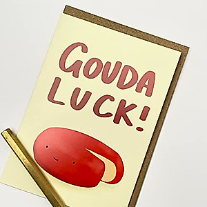 Old English Co. Funny Good Luck Card for Him Her - 'Gouda Luck' Cheese Pun Greeting Card - Encouragement For Exams, New Job, Leaving Card for Work Colleagues | Blank Inside with Envelope