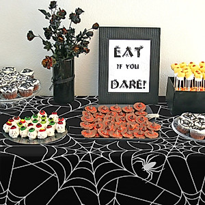 DAZONGE Spider Web Tablecloth for Halloween Party Decorations, 2 Pack Plastic Halloween Table Covers 54''x110'' Black, Spill-Proof Spider Web Table Cloth for Halloween Decor