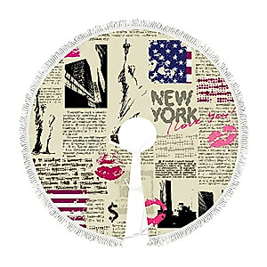 48 Inch Christmas Tree Skirt Vintage Newspaper Style,Large Tree Skirt for Christmas Holiday Party Decoration,Rustic Tree Skirts Mat Home Indoor Outdoor Ornaments