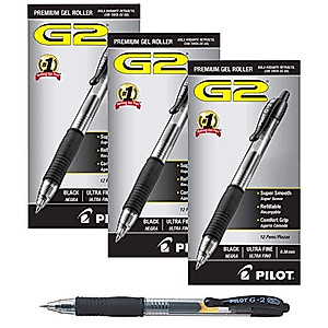 Pilot G2 Retractable Premium Gel Ink Roller Ball Pens Ultra Fine (36 Pack, Black)