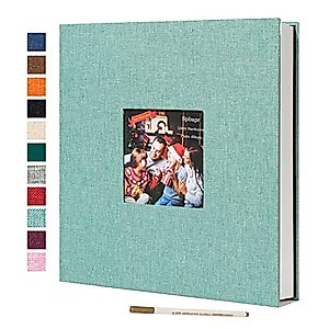 Spbapr Photo Album Self Adhesive 3x5 4x6 5x7 8.5x11 Magnetic Scrapbook 11 x Width 10.6 (Inches) 40 Pages Linen Cover DIY Photo Album with A Metallic Pen