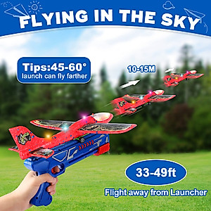 3 Pack Foam Airplane Launcher Toy with 3 DIY Stickers, 12.6" Glider Led Plane, Catapult Plane Boy Toys, Outdoor Sport Flying Toys for Kids Birthday Gifts for 4 5 6 7 8 9 10 11 12 Year Old Boys Girls