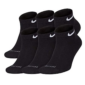 Nike Dri-Fit Training Everyday Plus MAX Cushioned Low-Cut Ankle Socks 6 Pair Black White Swoosh Logo Large 8-12