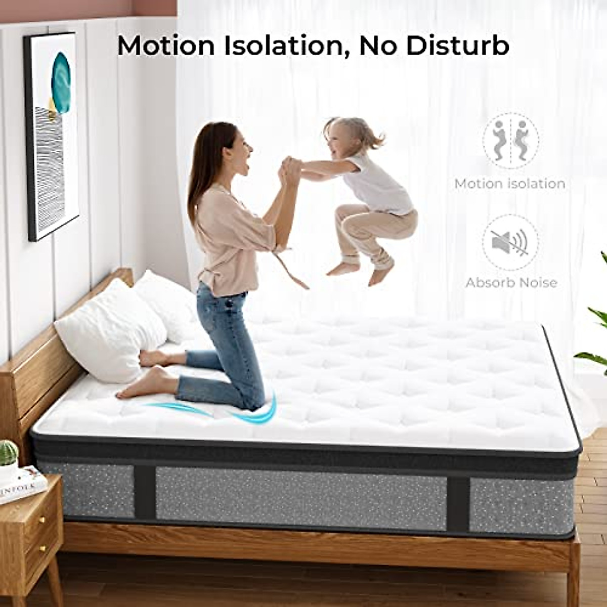 Mattress Topper Full, Innerspring Hybrid Mattress in a Box, Motion Isolation Individually Wrapped Pocket Coils Mattress, Foam and Spring Mattress for Pressure Relief, Purple… (Grey-10 inch, Queen)