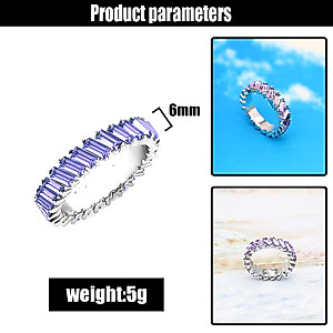 ABJFJE Rainbow Baguette Crystal Band Ring Anniversary Eternity Cubic Zirconia Ring Elegant Wedding Cocktail Rings Fashion Luxury Jewelry for Women