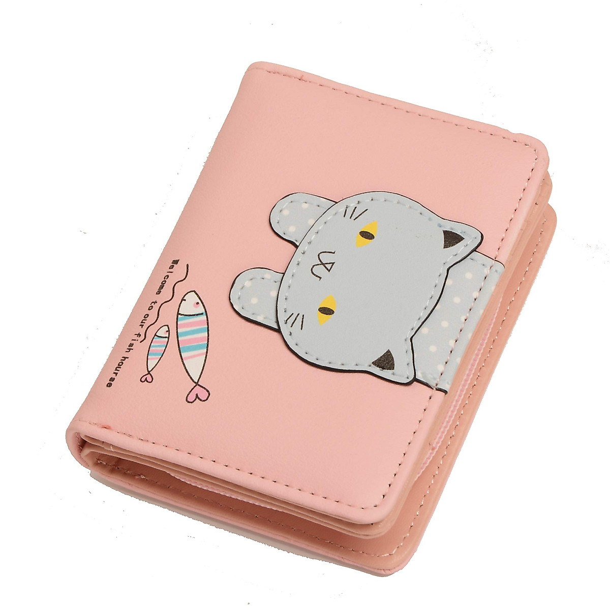 Ecohaso Wallets for Girls Women Purses for Teens Cute Cat Wallet Kitty Pattern Clutch Purse Coin Holder Card Organizer (Pink)