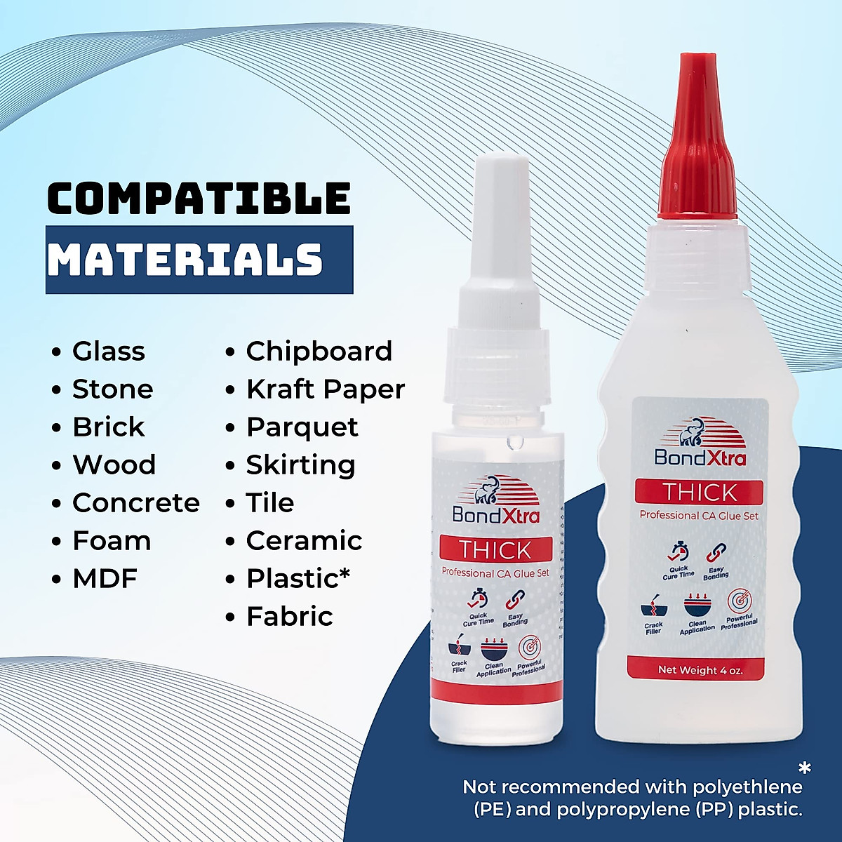 BondXtra 4 oz. Thick CA Glue for Woodworking, Premium Super Glue Kit for Wood Turning with Extra Bottles, Anti Clog Caps, Microtips, Thick Viscosity Cyanoacrylate for Plastic, DIY, Craft, Hobby, etc