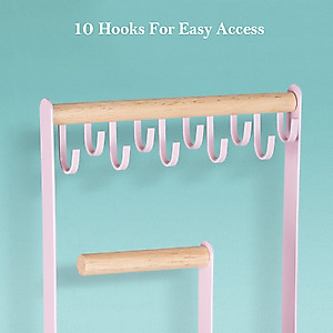 ProCase Jewelry Organizer Stand Holder, 4-Tier Necklace Organizer with Ring Tray, Small Cute Aesthetic Jewelry Tower Storage Rack Tree for Bracelets Earrings Rings - Pink