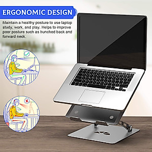 Anivia Laptop Stand,Adjustable Laptop Computer Stand Portable Foldable Laptop Riser Metal Holder Compatible with 10 to 17 Inches Notebook Computer, Silver