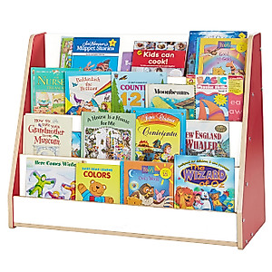 Factory Direct Partners 11941-WHRD Colorful Essentials Big Book Display, Laminate Storage Shelf for Kid"s Books for Bedroom, Playroom, Daycare or Classroom - White/Red
