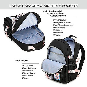 Hey Yoo Cute School Backpack for Girls Backpack for School Bag Kids Backpacks for Girls Kawaii Bookbag for Teen Girls (Black)