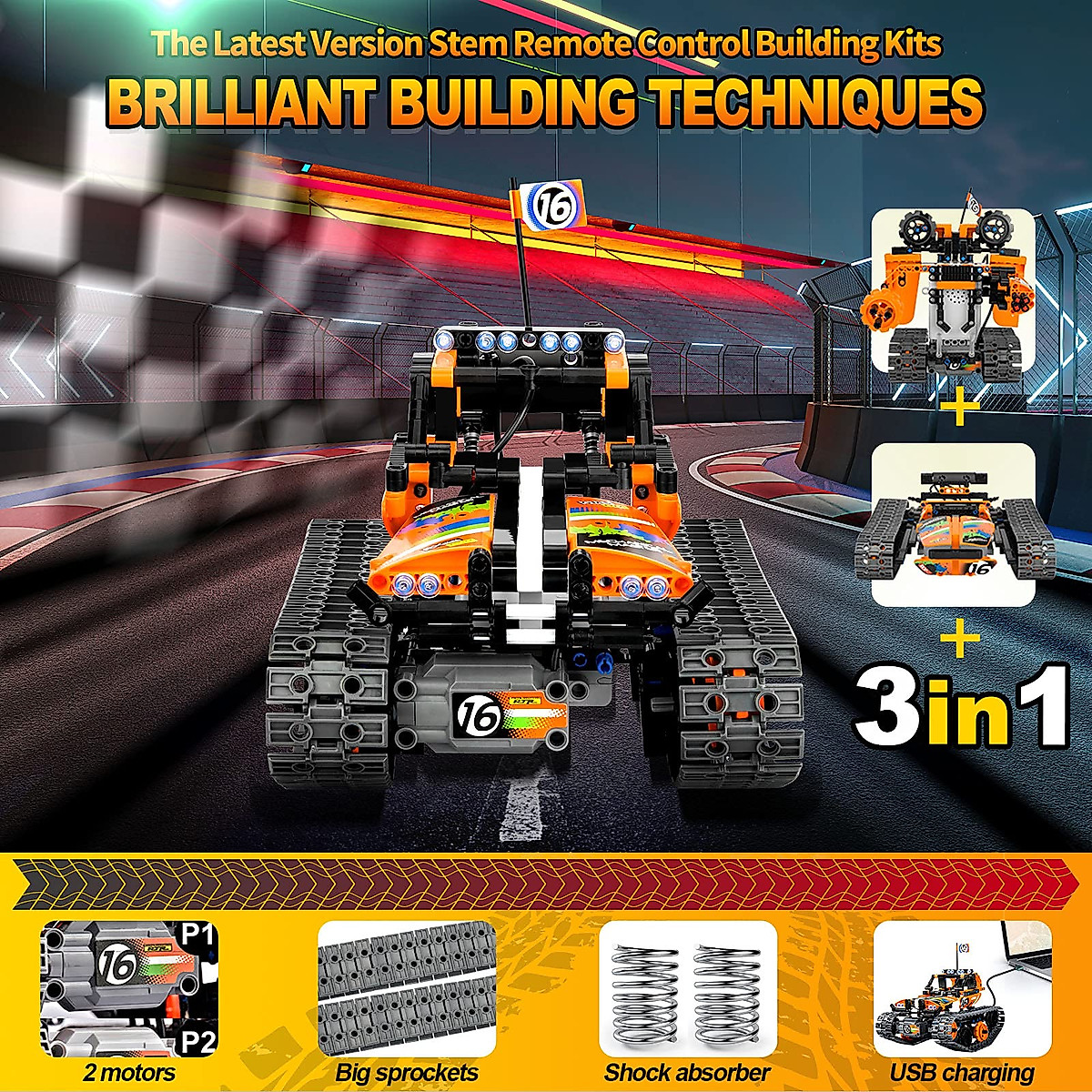 AoHu Remote Controlled STEM Building Kit for Kids Age 8-12, 3in1 Tracked RC Racer Sets Car Tank Robot Toys Gifts for Boys, Girls 9 10 11 13 14 15 Years and Up (392 Pieces)