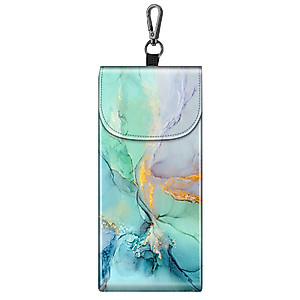 Fintie Double Glasses Case with Carabiner Hook, Portable Vegan Leather Eyeglass Case Anti-scratch Sunglasses Pouch, Emerald Marble