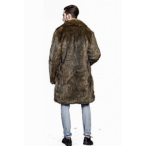 Lafee Bridal Men's Luxury Faux Fur Coat Jacket Winter Warm Long Coats Overwear Outwear (Large, Brown 2)