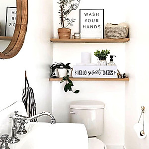 Guokoko Hello Sweet Checks Wooden 2 Sides Bathroom Decor Box Toilet Tank Paper Basket with Rope Handle, Back of Toilet Storage Organizer for Bathroom Tank Topper Counter, White Bathroom Decor Box