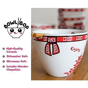 Bowl Bop Chinese Takeout Box Dinnerware Set | 16-Ounce Ramen Bowl, Chopsticks