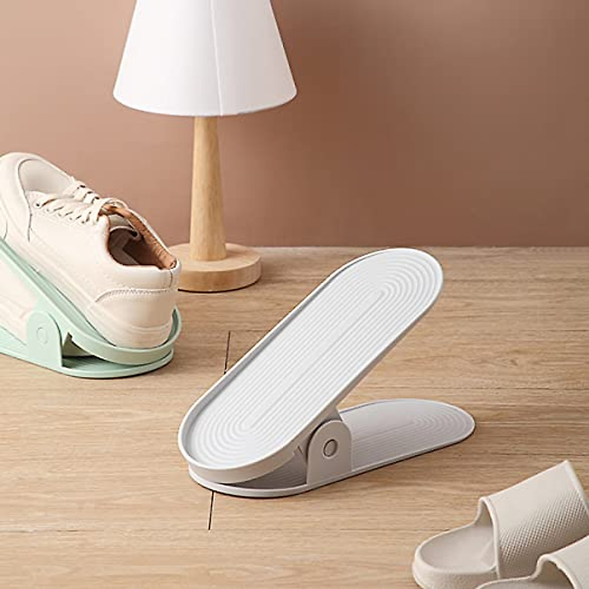 iplusmile Sneaker Thickened for Shelf Adjustable Holder Cabinet Bracket Clo, White Plastic Removable High Storage Clo Style Double-Layer Slipper Slots Support Stacker Dorm Shoe Organizer,