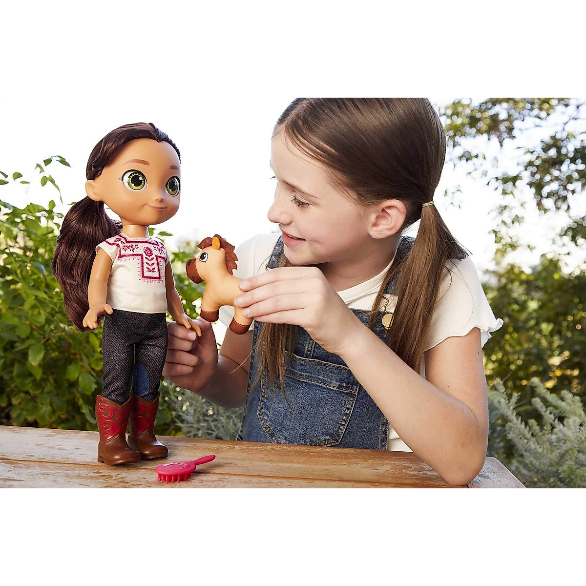 Mattel Spirit Untamed Toddler Lucky Doll (Approx. 14-in) in Jeans Outfit with Embroidery Style Fabric Top, Boots Plus Spirit Plush Figure & Brush, Great Gift for Ages 3 Years Old & Up