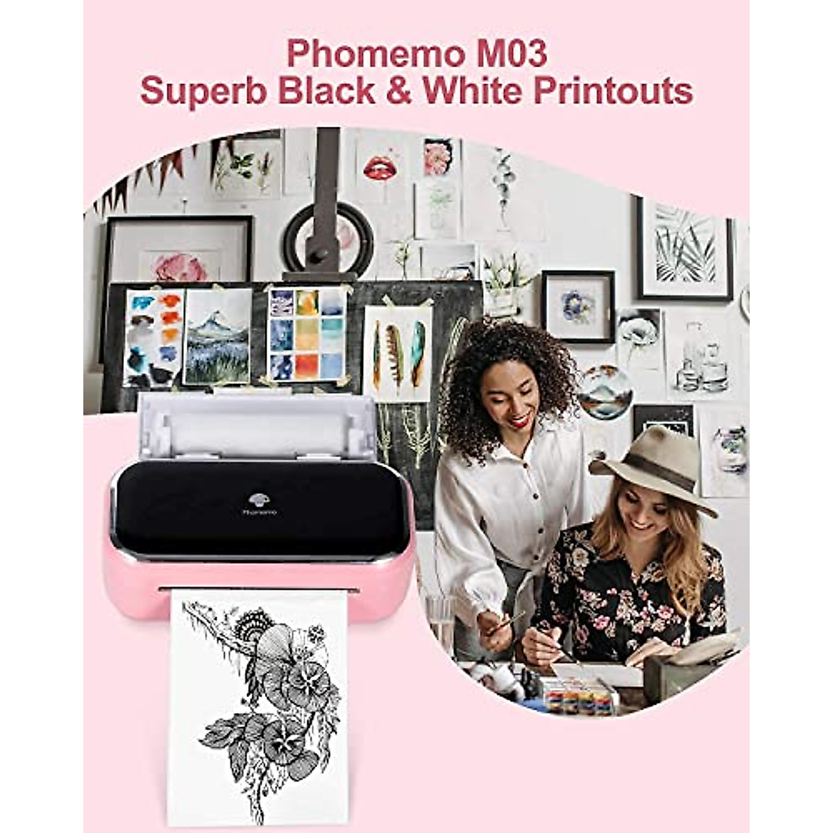 Phomemo M03 Portable Printer-2022 Bluetooth Portable Printer Photo Printer Wireless Portable Mobile Printer Thermal Printer Compatible with iOS + Android,Gift for Mom,Cute School Supplies-Pink