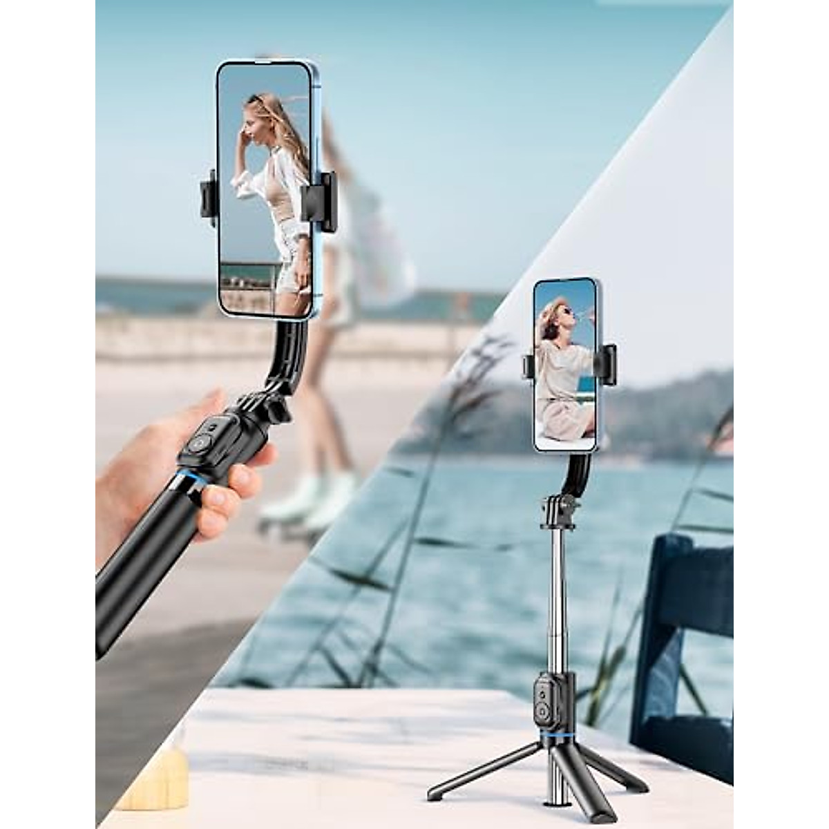 Selfie Stick, 41'' Extendable Phone Tripod Stand with Phone Holder & Detachable Remote, 360° Rotation Selfie Stick Tripod for Cell Phone Compatible with iPhone, Android, Samsung