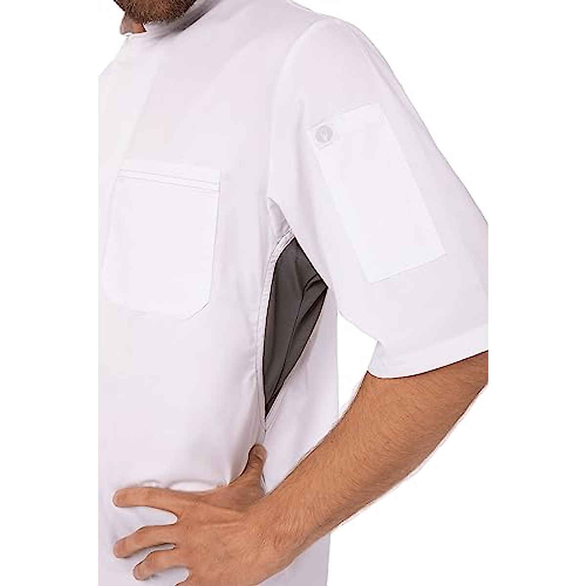 Chef Works Men's Valais V-Series Chef Coat, White W/ Grey Contrast, X-Large