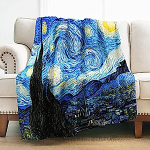 Levens Van Gogh The Starry Night Throw Blanket, Abstract Theme Decor for Couch Bed Sofa Travelling Camping, Birthday Christmas Soft Cozy Lightweight Flannel Fleece Blankets for Kids 50"x60"