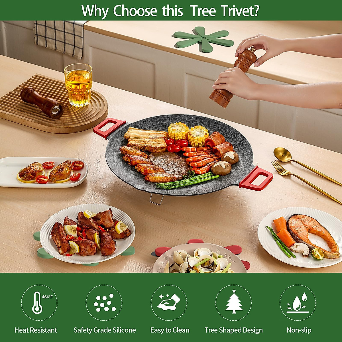 Tree Trivet Set,Silicone Trivets for Hot Dishes/Bowl/Cup/Pots and Pans, Hot Pads for Kitchen Countertops