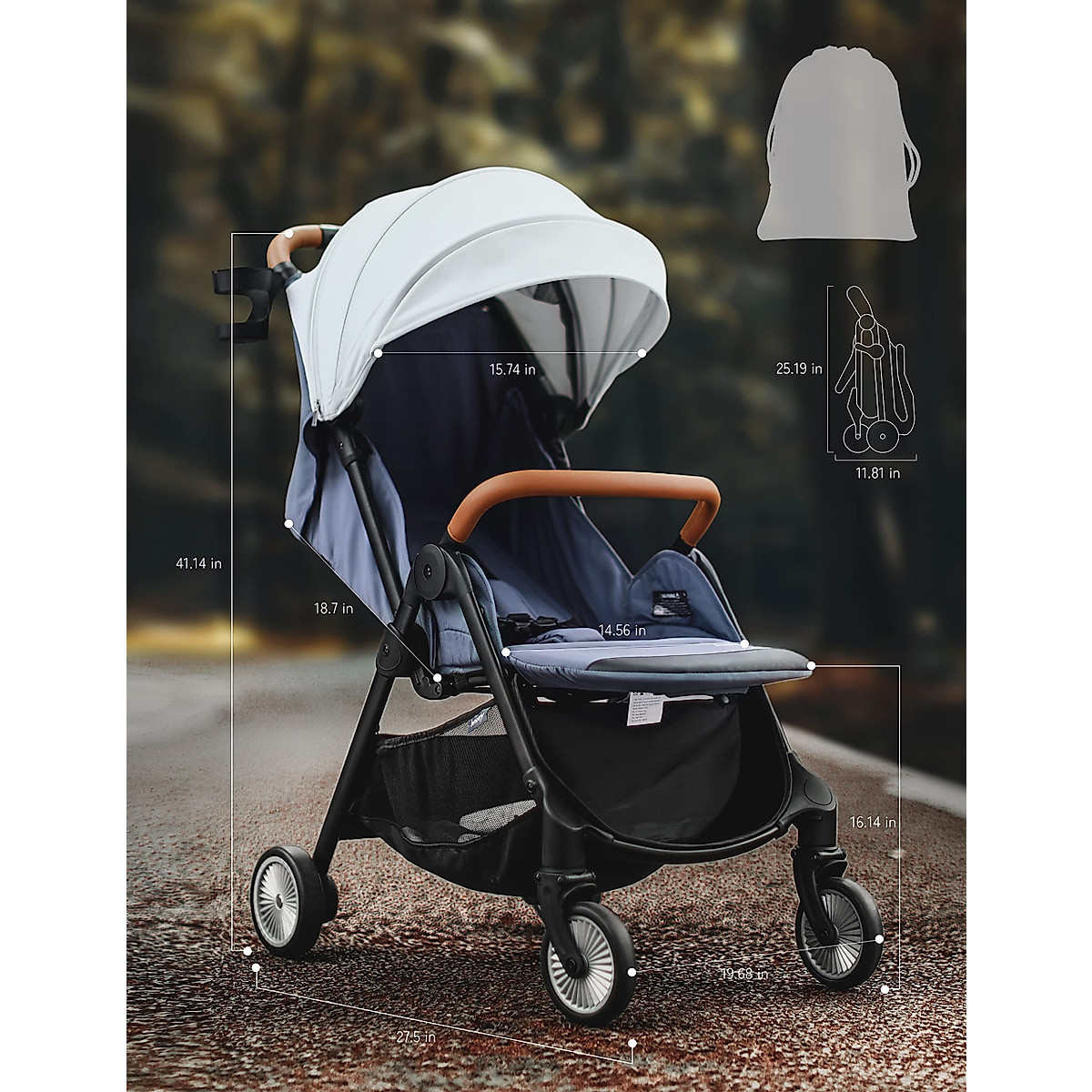 Lightweight Baby Stroller, Besrey Self Folding Travel Stroller Baby Carriage with One-Hand Gravity Fold, Waterproof Canopy, Toddler Compact Stroller with Cup Holder Shock-Absorbing Wheel, up to 50lbs