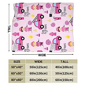 Girly Firefighters Cute Pink Fire Truck Throw Blanket Super Soft Warm Bed Blankets for Couch Bedroom Sofa Office Car, All Season Cozy Flannel Plush Blanket for Girls Boys Adults, 50"X40"