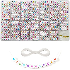 1400 Pieces 4x7mm White Round Acrylic Alphabet Letter Beads A-Z Heart Pattern Beads and Crystal Line for Jewelry Making Bracelets Necklaces Key Chains