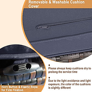 DORTALA 2 Pieces Patio Wicker Ottomans, Outdoor PE Rattan Side Table with Storage Cabinet, Cushions, Foot Rest for Couch, Chair, Navy Blue