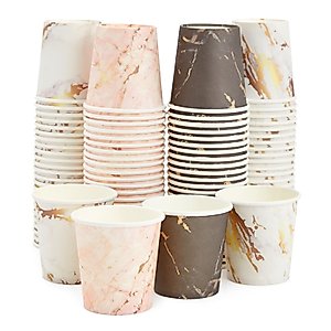 Sparkle and Bash 100 Pack Disposable 4 oz Paper Cups for Coffee, Espresso, Mouthwash, 4 Marble Designs