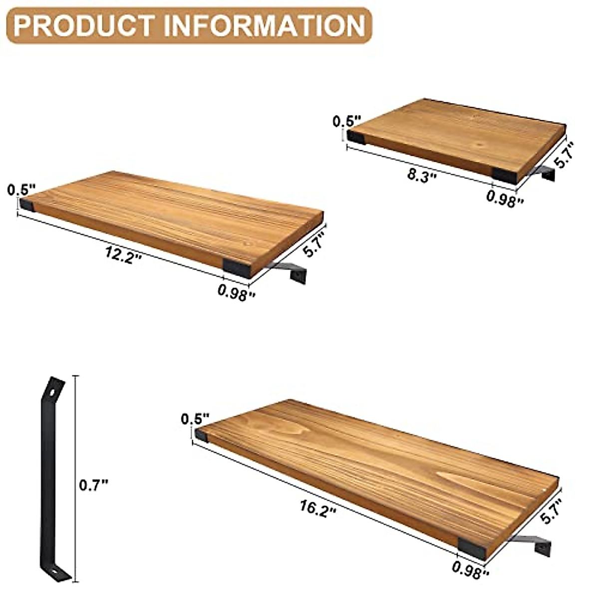 KIECUSOY Floating Shelves, 17 Inch Wall Shelf Set of 3, Farmhouse Wood Wall Shelves for Decor, Wall Mounted Wooden Display Shelf for Storage Office Bathroom Bedroom Living Room Kitchen