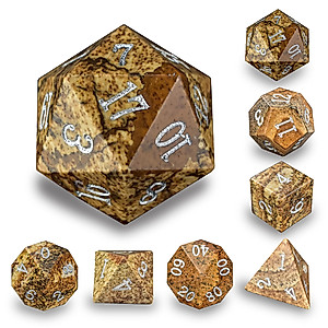 Luxdemon Picture Gemstone DND Dice Set,7PCS Real Gem Dice for Dungeons and Dragons,Polyhedral Dice Set with Gift,MTG Game Dice