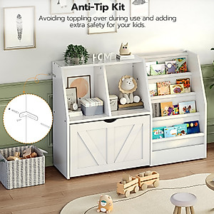 Kids Bookshelf, Four Layer Sling Bookcase, Toddler Storage Book Rack, Toy Organizer Shelves with Movable Drawer, Toy Organizer Cabinet, Book Display, for Playroom, Nursery, Kids Room, White WT112CW01