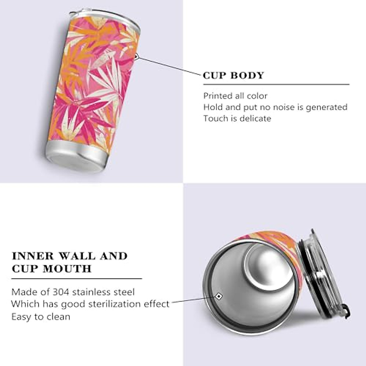 Pink Gold Leaf Stainless Steel water bottle with straw with Lid and Straw coffee mugs for gym simply tumbler with lid and straw 20 OZ