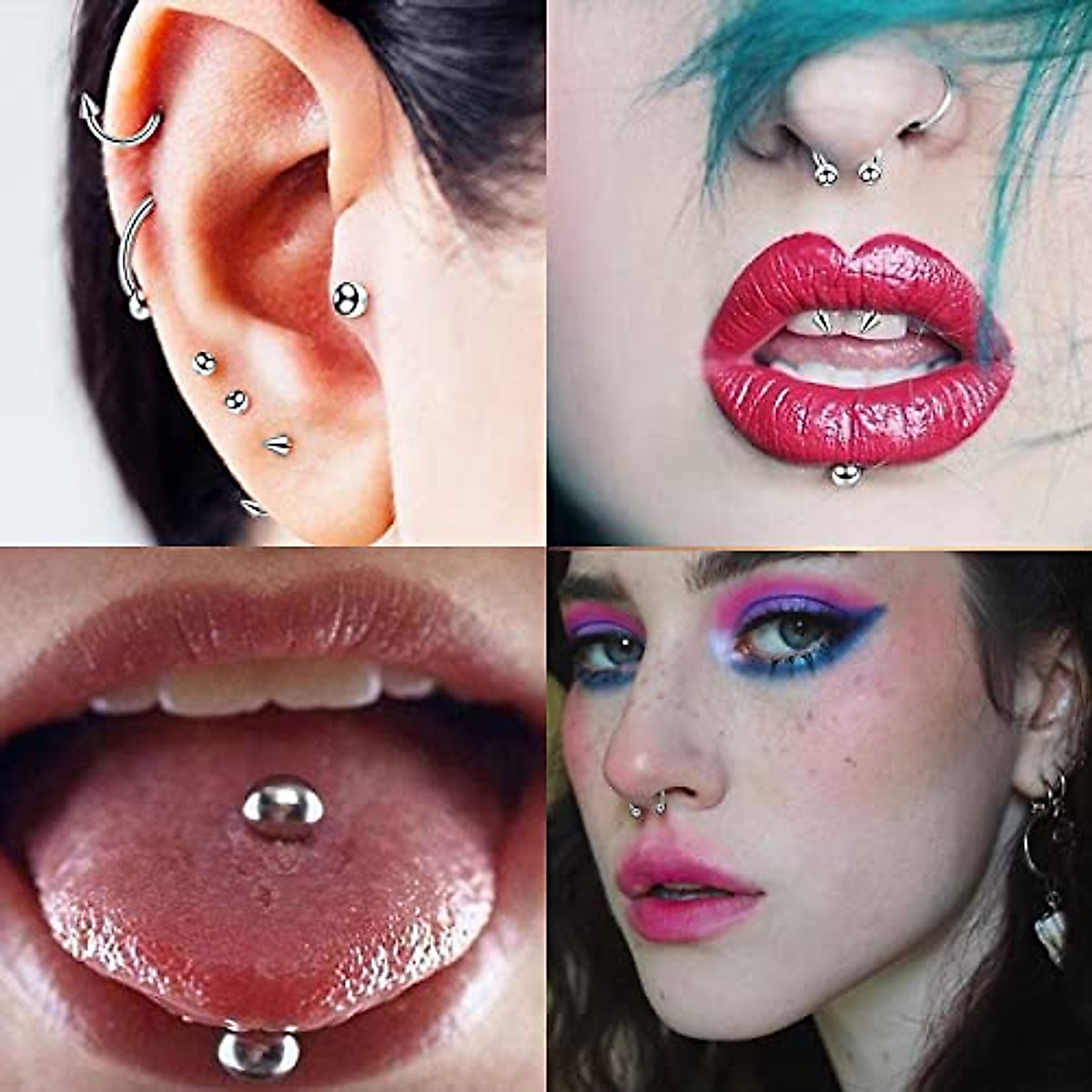 LOYAL BOOK 104pcs Piercing Kit 14G16G Belly Button Piercing Kit Septum Piercing Kit Belly Piercing Kit Piercing Kits for all piercings (Stainless steel color)