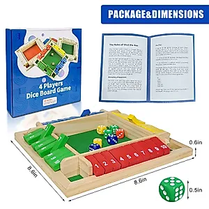 Eupboron Shut The Box Game, Wooden Board Dice Games for Adults and Kids 2-4 Player Family Classics Tabletop Version Games for Classroom, Party, or Pub