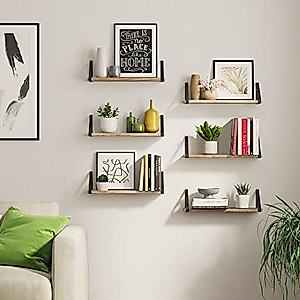 brightmaison BGT 17"x4.5" Monza Floating Shelves for Wall, Wall Bookshelf Living Room Decor, Kitchen Shelves, Rustic Floating Shelf Set for Office, Wall Shelves for Bedroom Burnt Set of 6