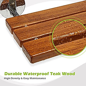 OasisCraft Teak Folding Shower Seat Wall Mounted, Fold Down Shower Bench Waterproof for Bathroom, Shower Chair for Inside Shower for Elderly, Adults, 400lbs Weight Capacity