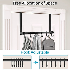 Bntuk Over The Door Hooks, Over Door Towel Racks with 6 Adjustable Hooks, Sturdy Door Hanger Hooks for Hanging Heavy Coats/Towel/Bag, Bathroom Kitchen Organizer, Black